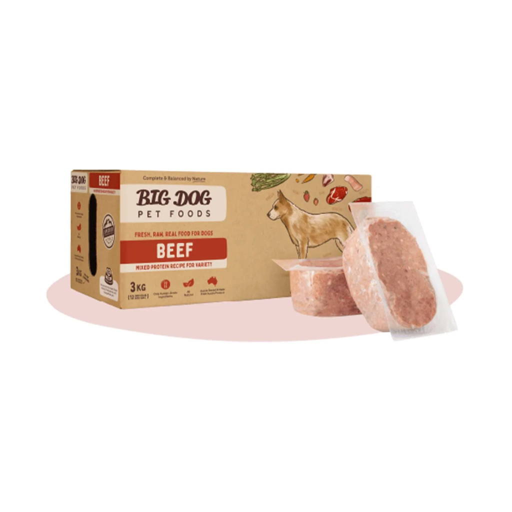 Big Dog Barf Beef (3kg/ 12 patties) – Petronize