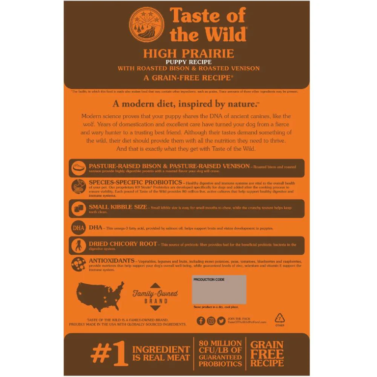 Taste Of The Wild High Prairie Puppy Bison & Venison Grain-Free Dry Dog ...
